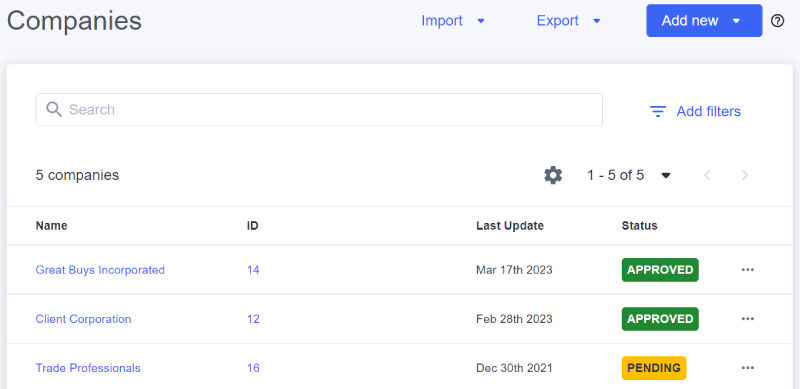 B2B Edition User Guide | Companies
